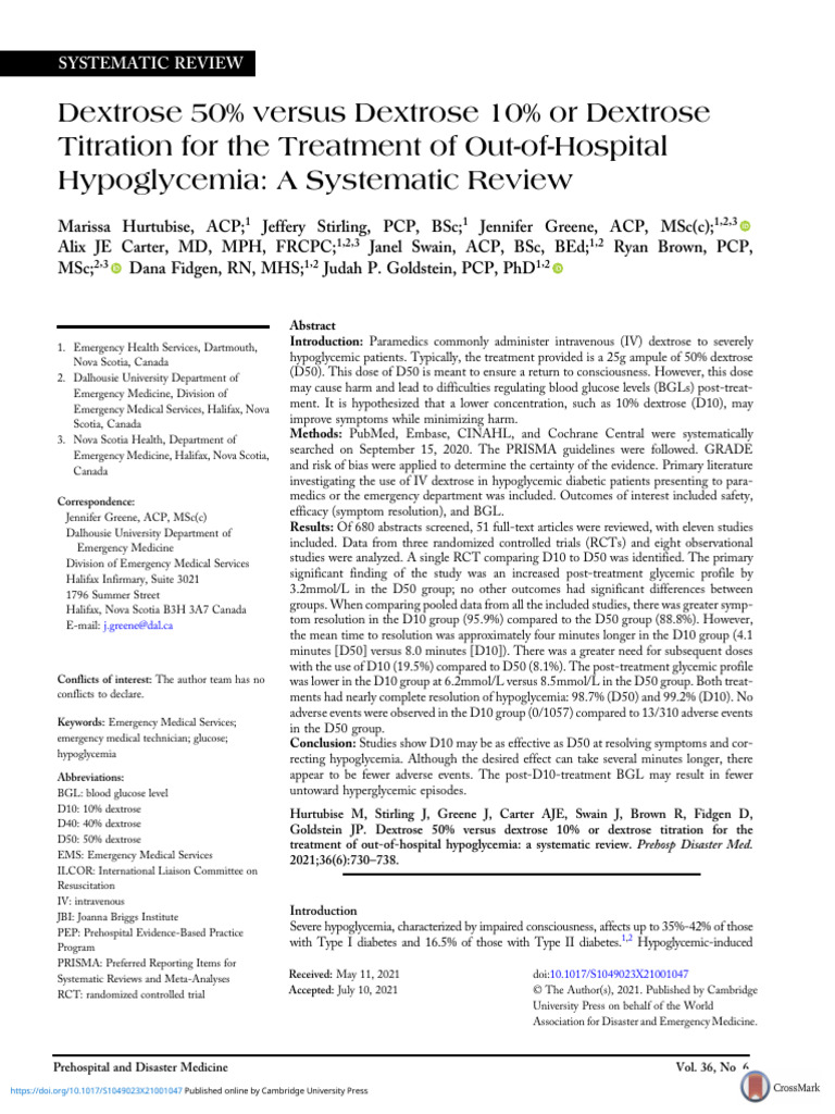Marissa Hurtubise Dextrose 50 Versus Dextrose 10 or | PDF | Randomized Controlled Trial ...