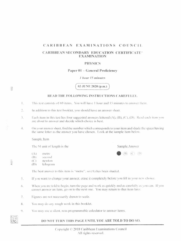 Csec physics june 2020 p1 | PDF