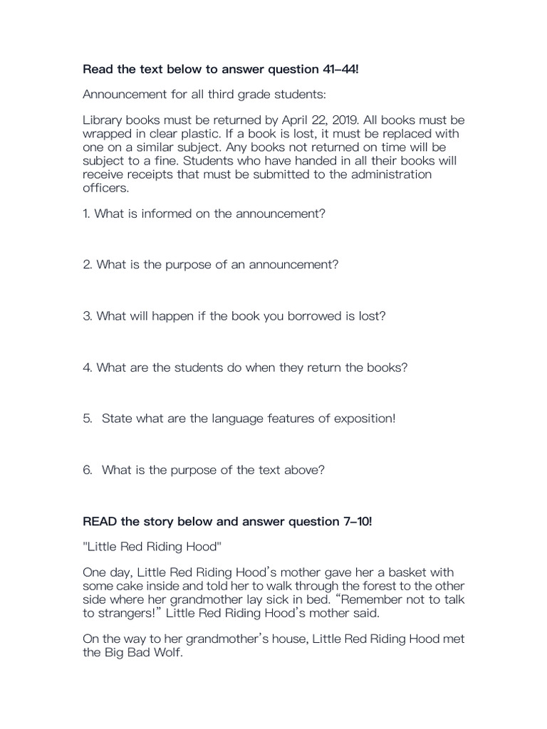 Remedial Test of English Lesson | PDF | Little Red Riding Hood