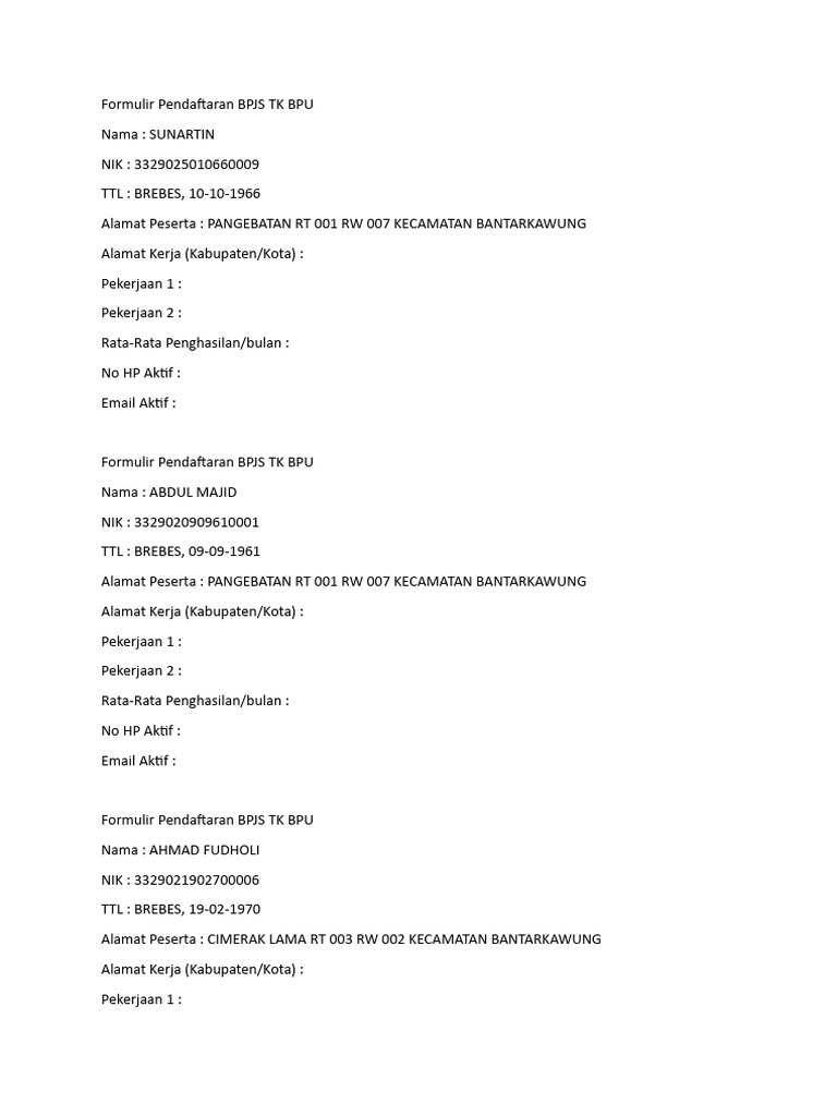 Formulir Pendaftaran BPJS TK BPU | PDF | Karier & Perkembangan | Pengelolaan Keuangan & Uang