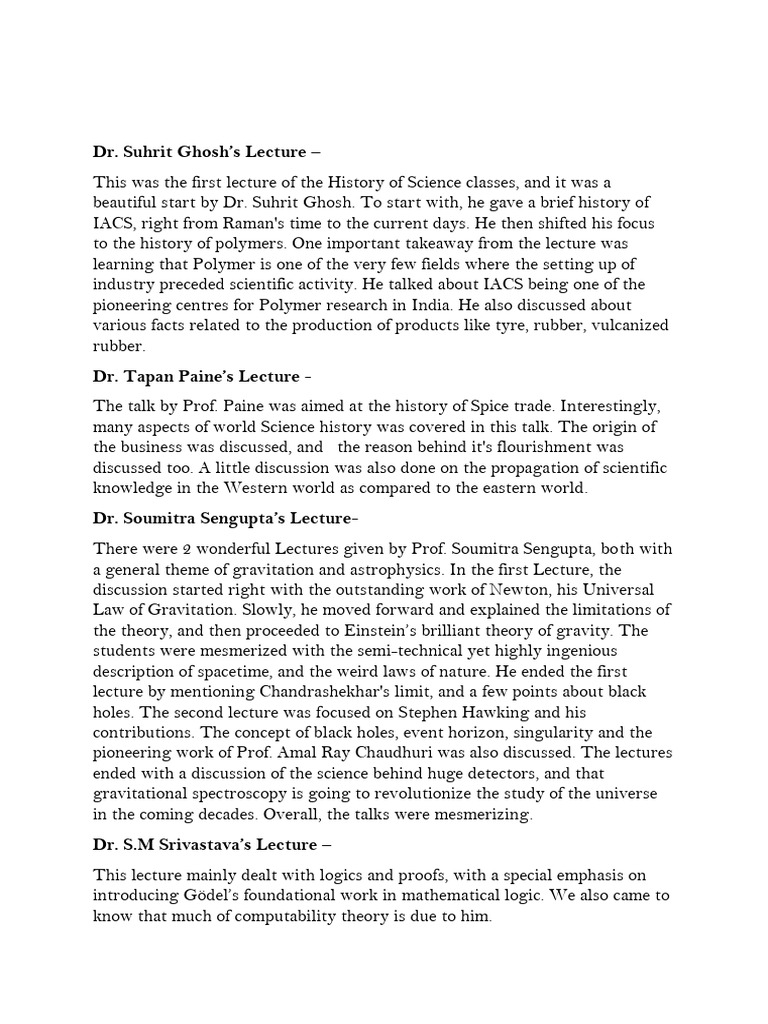 Dr. Suhrit Ghosh's Lecture | PDF | Mathematics | Gravity