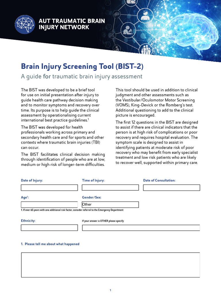 BIST-2: Traumatic Brain Injury Assessment | PDF | Concussion ...