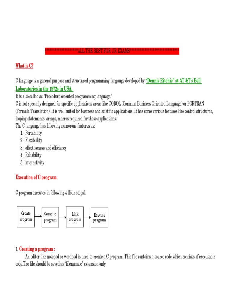 Notes For C - Unit-1 | PDF | Control Flow | Computer Program