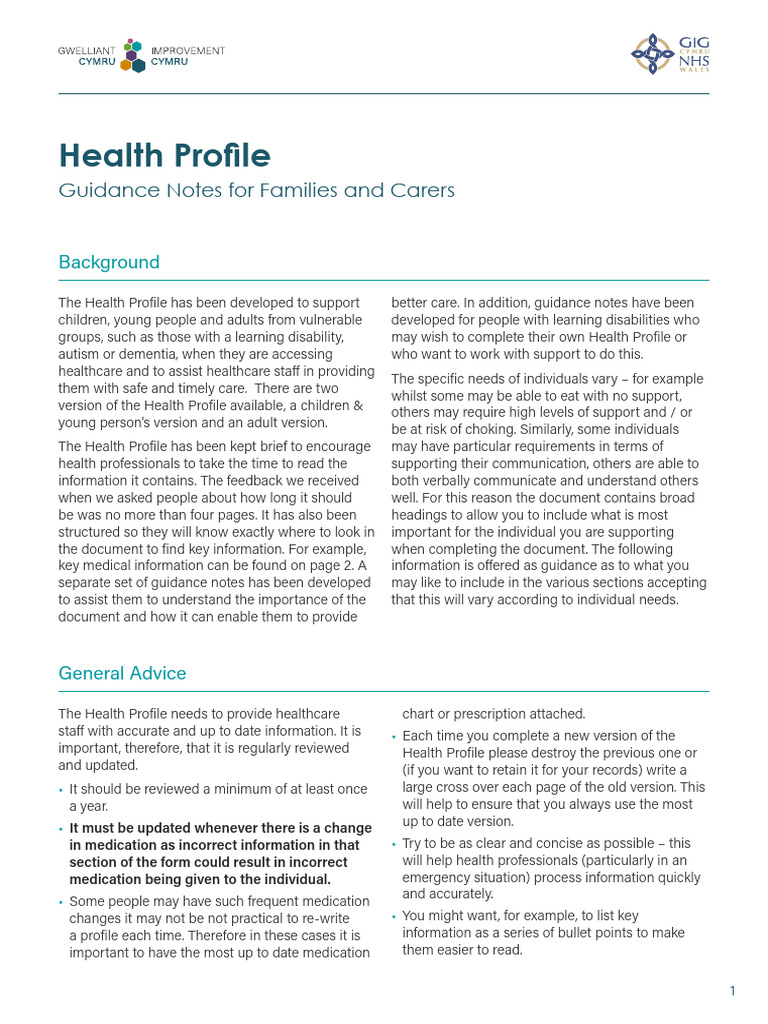 Health Profile Guidance Notes For Families and Carers ENG | PDF ...
