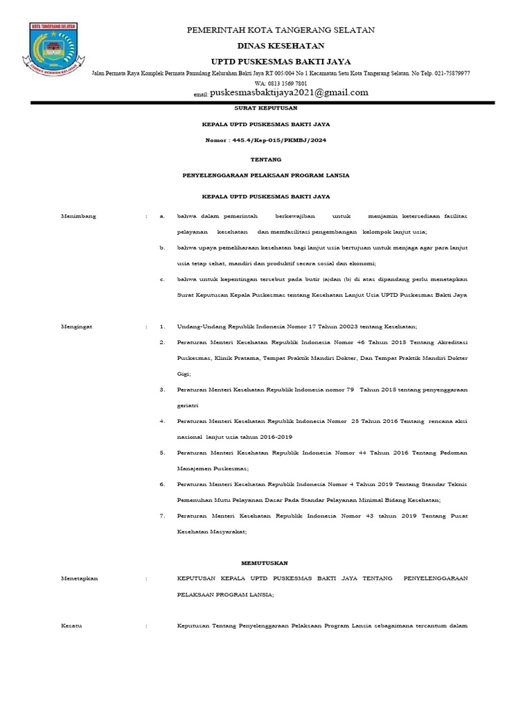 SK PJ, Penyelenggaraan Program Lansia | PDF | Kesehatan Holistik