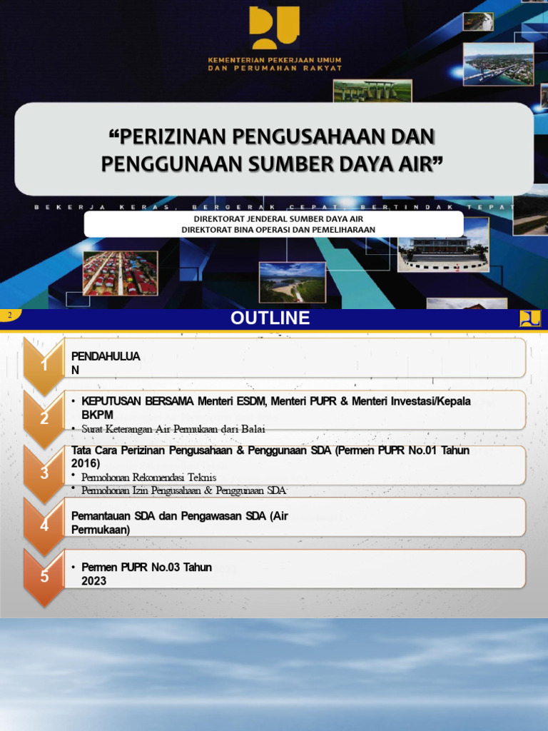 01. Paparan Perizinan SDA - Permen PUPR 01 Th 2016 & 03 Th 2023 (Dir. Bina OP) (1) (1) | PDF