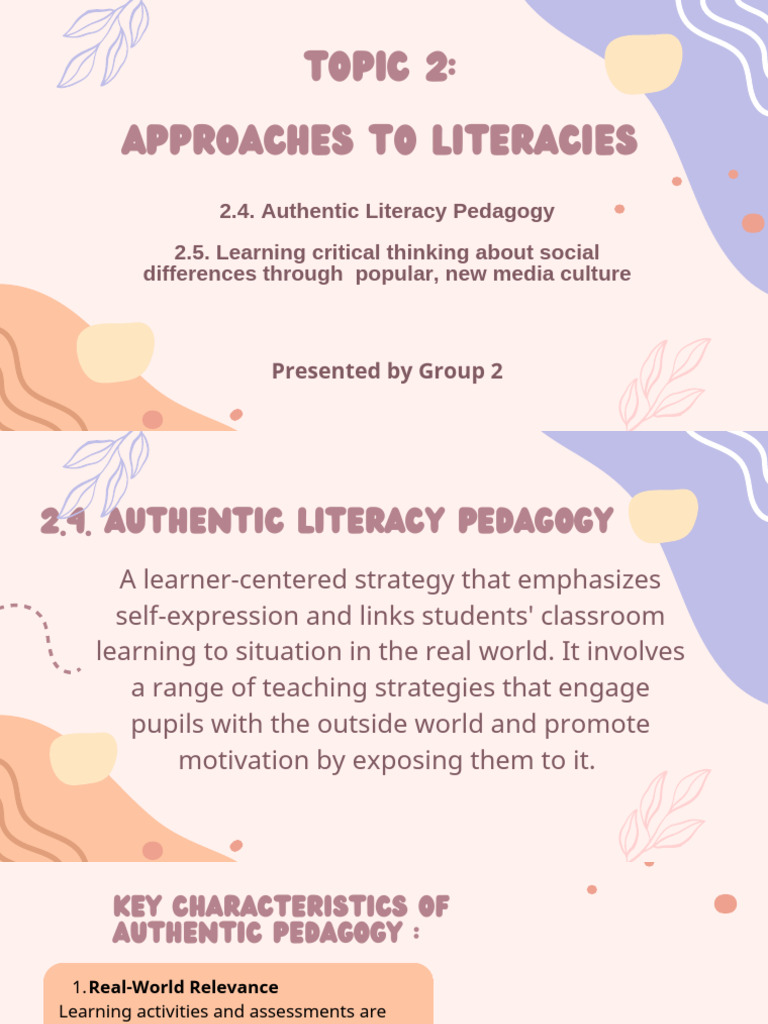 TOPIC 2 Approaches To Literacies (Literacy Pedagogy) | PDF | Project ...