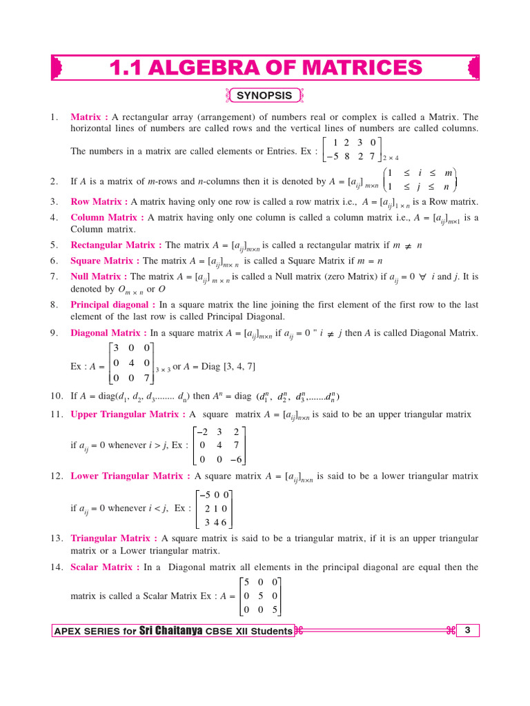 Algebra of Matrices Level-1 | PDF | Matrix (Mathematics) | Mathematical ...