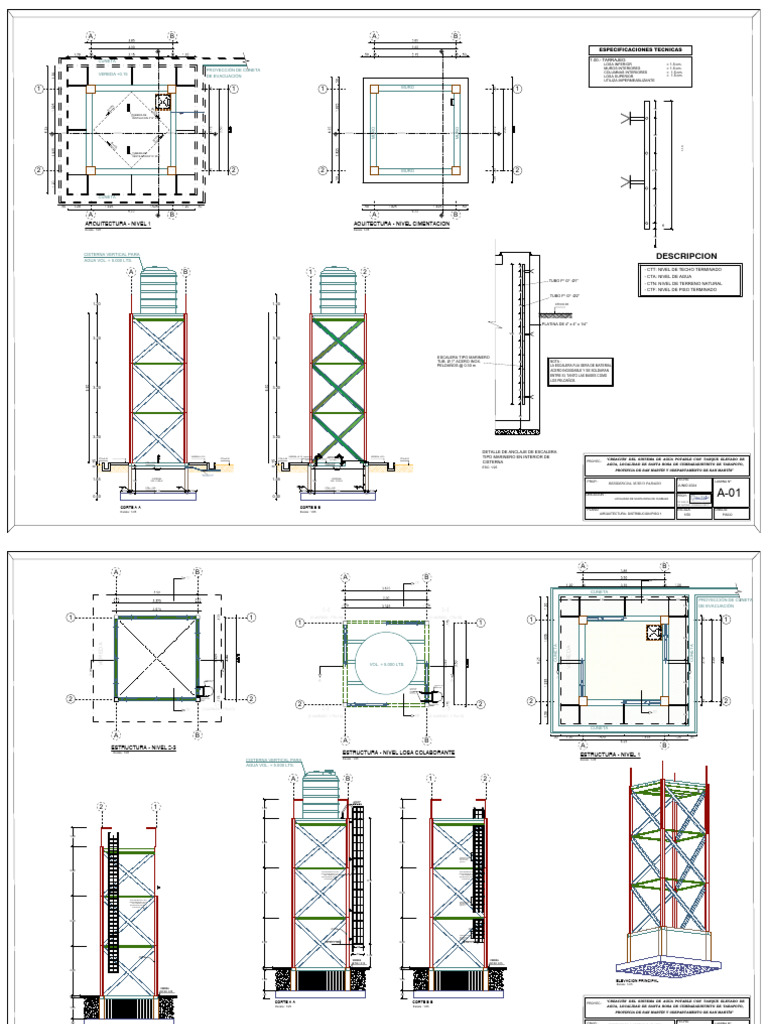 Planos de Tanque Elevado | PDF | Ingeniería hidráulica | Ingeniería de Edificación