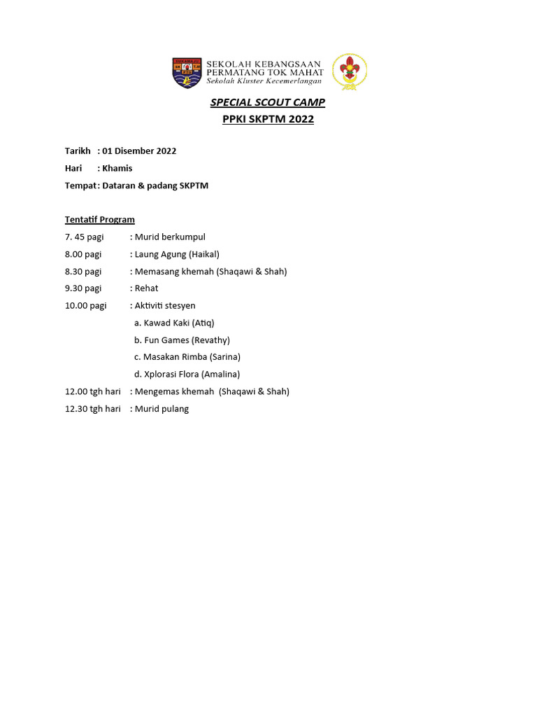 Special Scout Camp Schedule 2022 | PDF