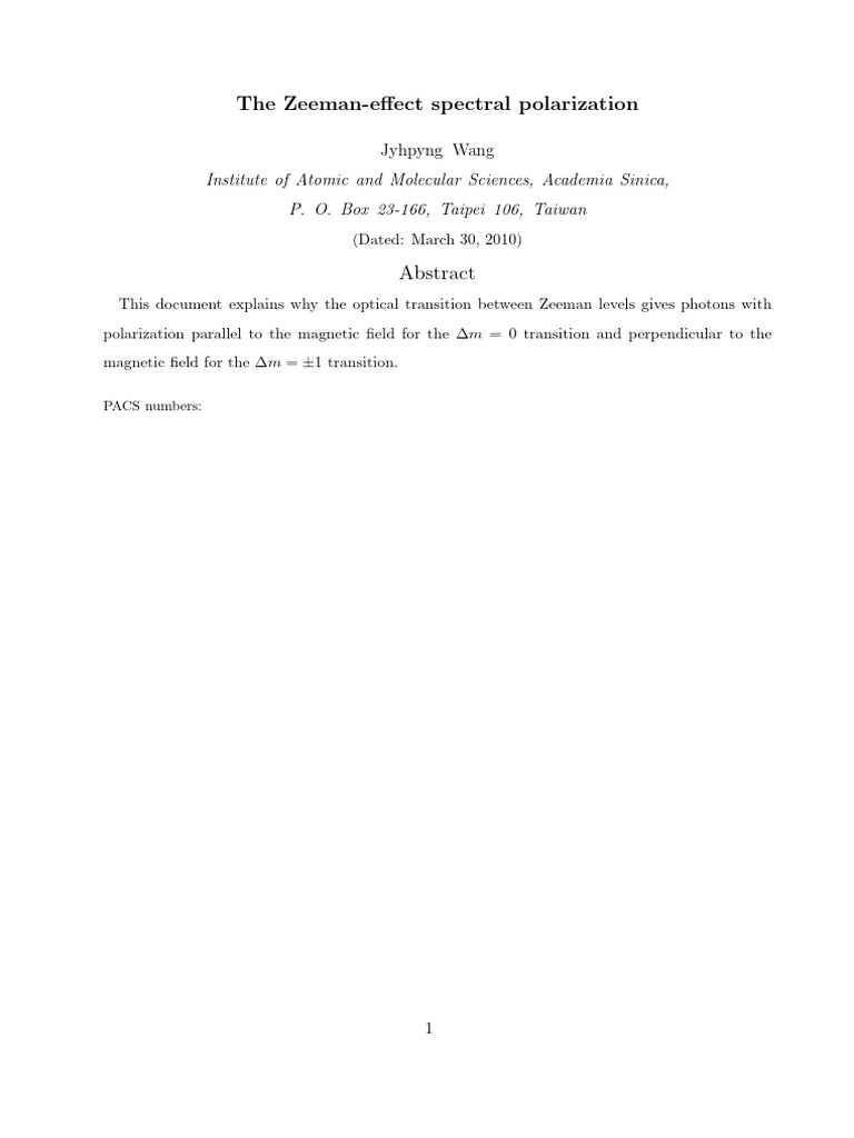 Spectral Polarization of The Zeeman-Effect | PDF | Photon | Emission ...