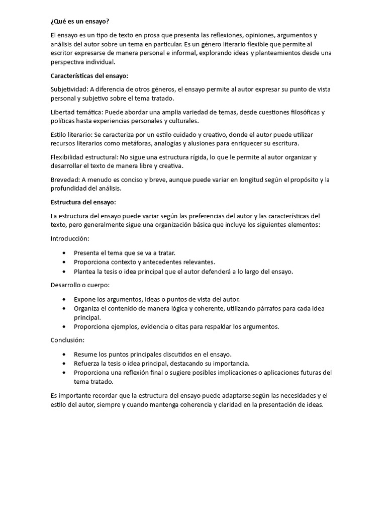 Características y Estructura del Ensayo | PDF | Ensayos