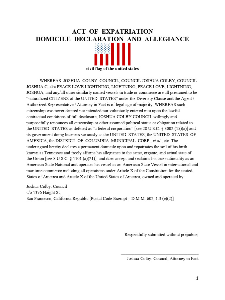 Expatriation and Domicile Declaration | PDF | Citizenship | Justice