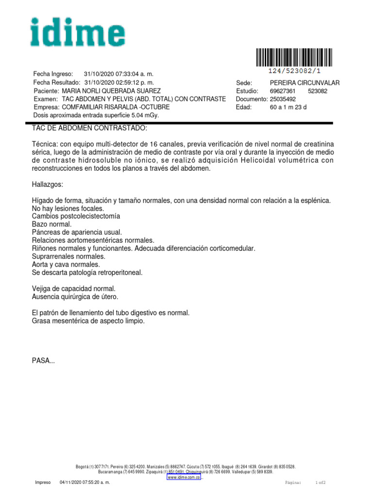 TAC Abdomen y Pelvis Normal con Contraste | PDF | Abdomen ...