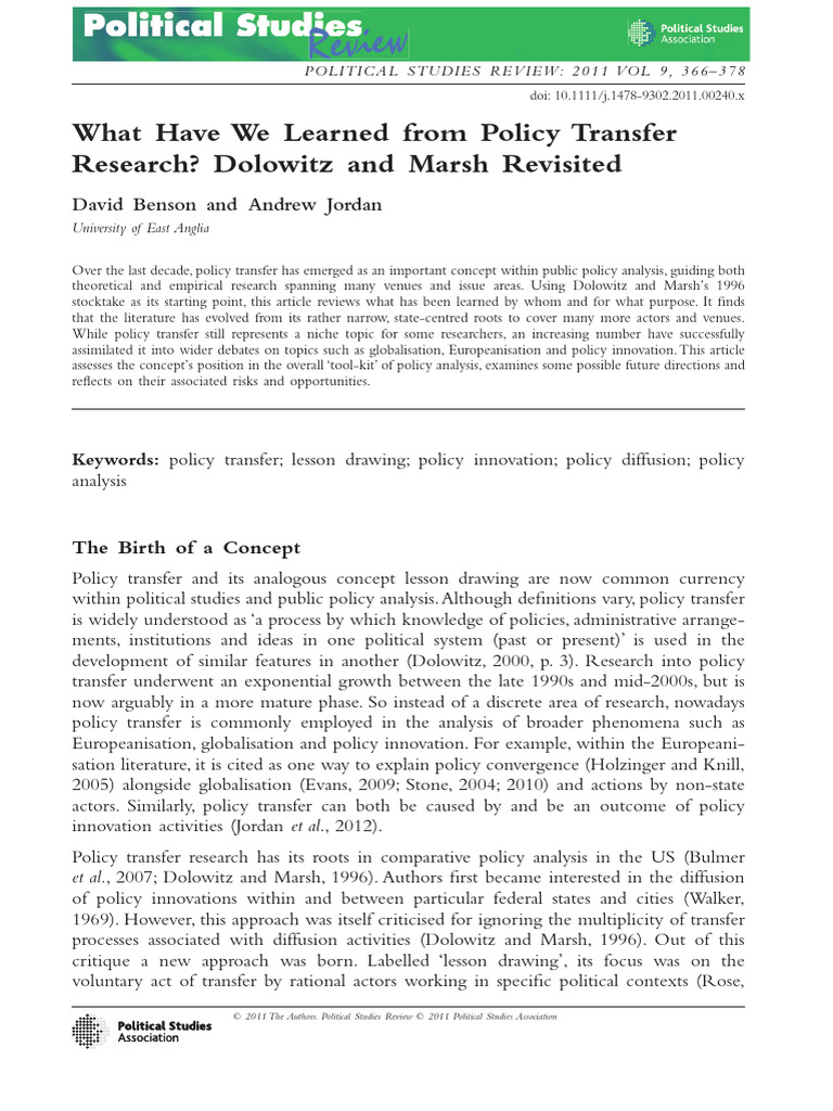 Policy Transfer Insights: Dolowitz & Marsh | PDF | Policy ...