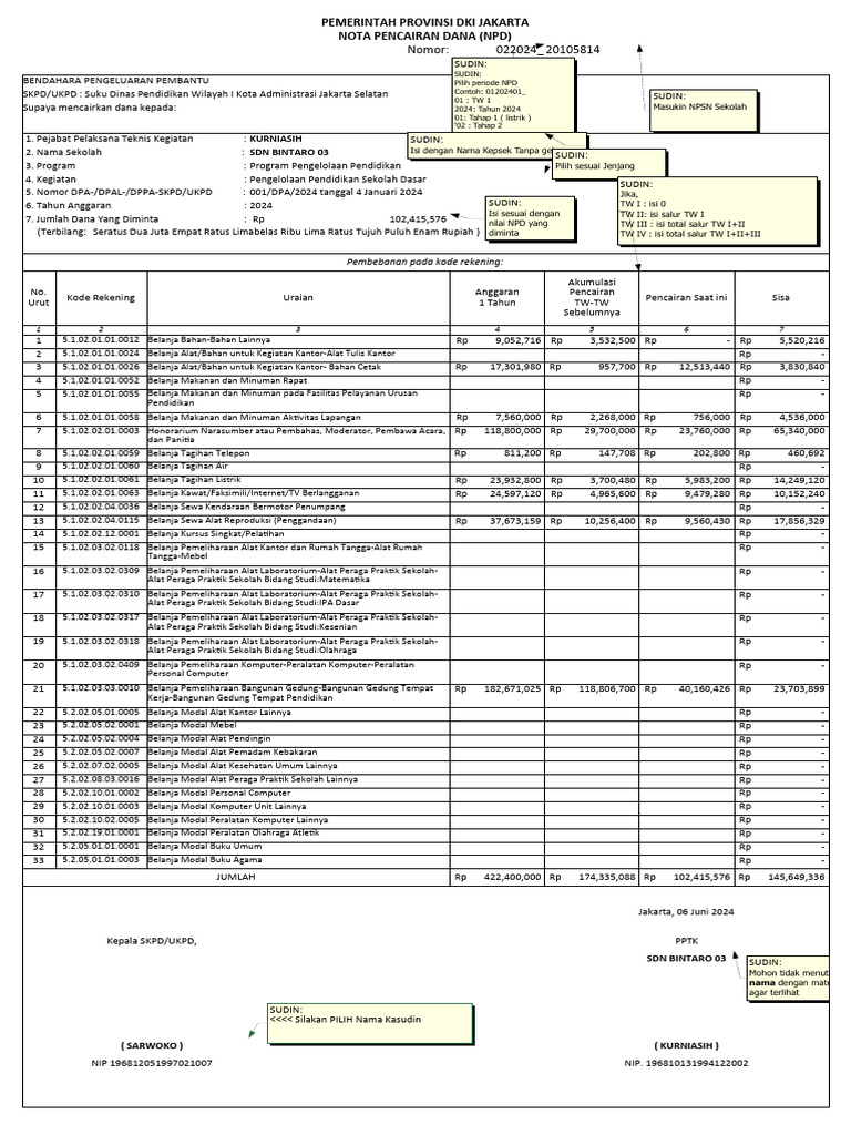 Format NPD 2024 - TW 2 - SDN Bintaro 03 Pagi | PDF