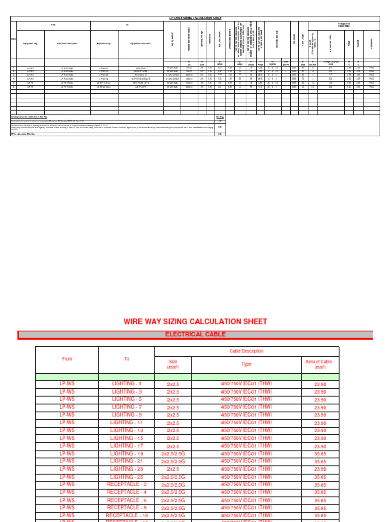 Cable and Wire Way Sizing Calculation | Download Free PDF | Electrical ...