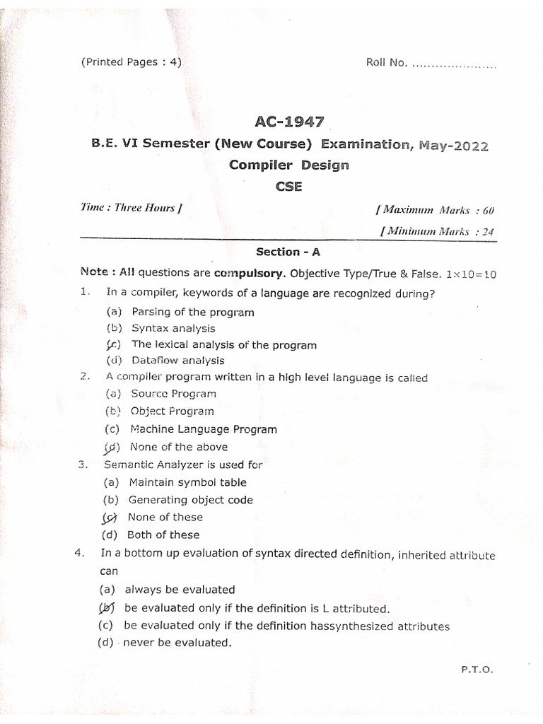 Compiler Design - 6 TH Sem - 2022 | PDF