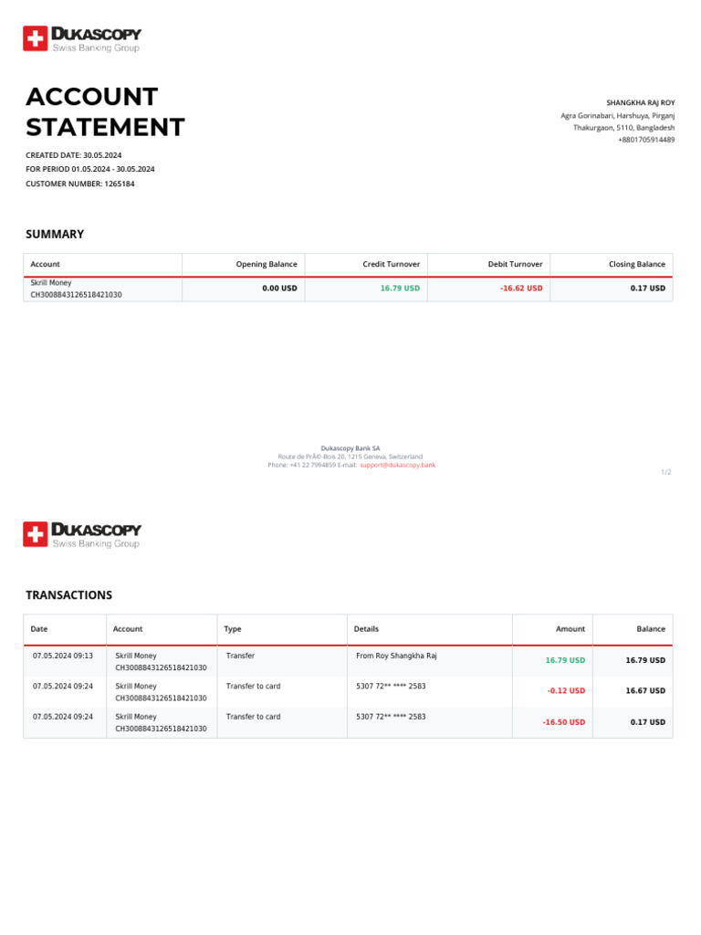 Dukascopy Bank Account Statement | PDF | Debits And Credits | Service ...