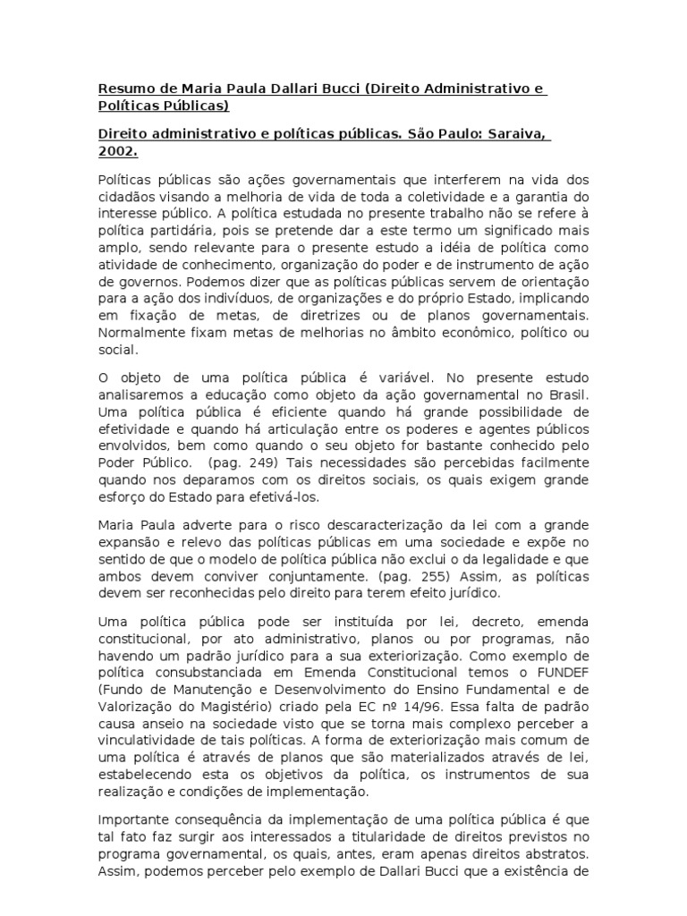 Resumo de Maria Paula Dallari Bucci | PDF | Estado | Virtude