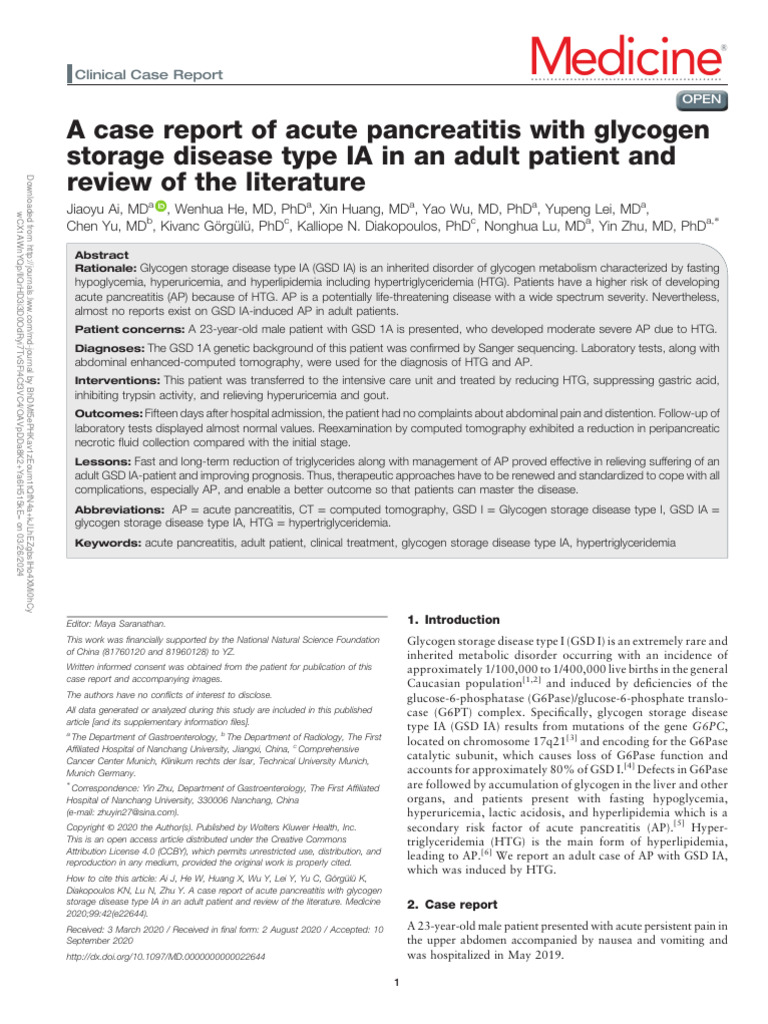 A case report of acute pancreatitis with glycogen storage disease type ...