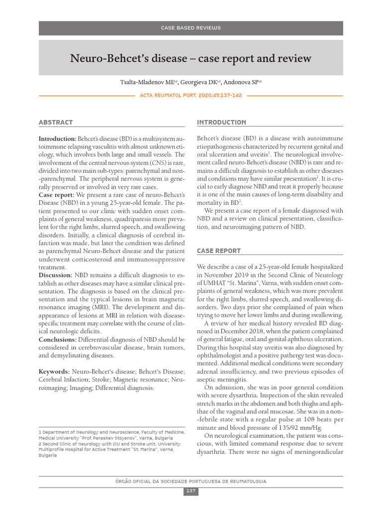 Neuro-Behcet's Disease - Case Report and Review | PDF | Clinical ...