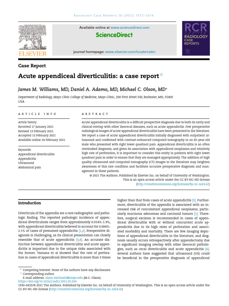 Acute Appendiceal Diverticulitis A Case Report | PDF | Ct Scan | Radiology