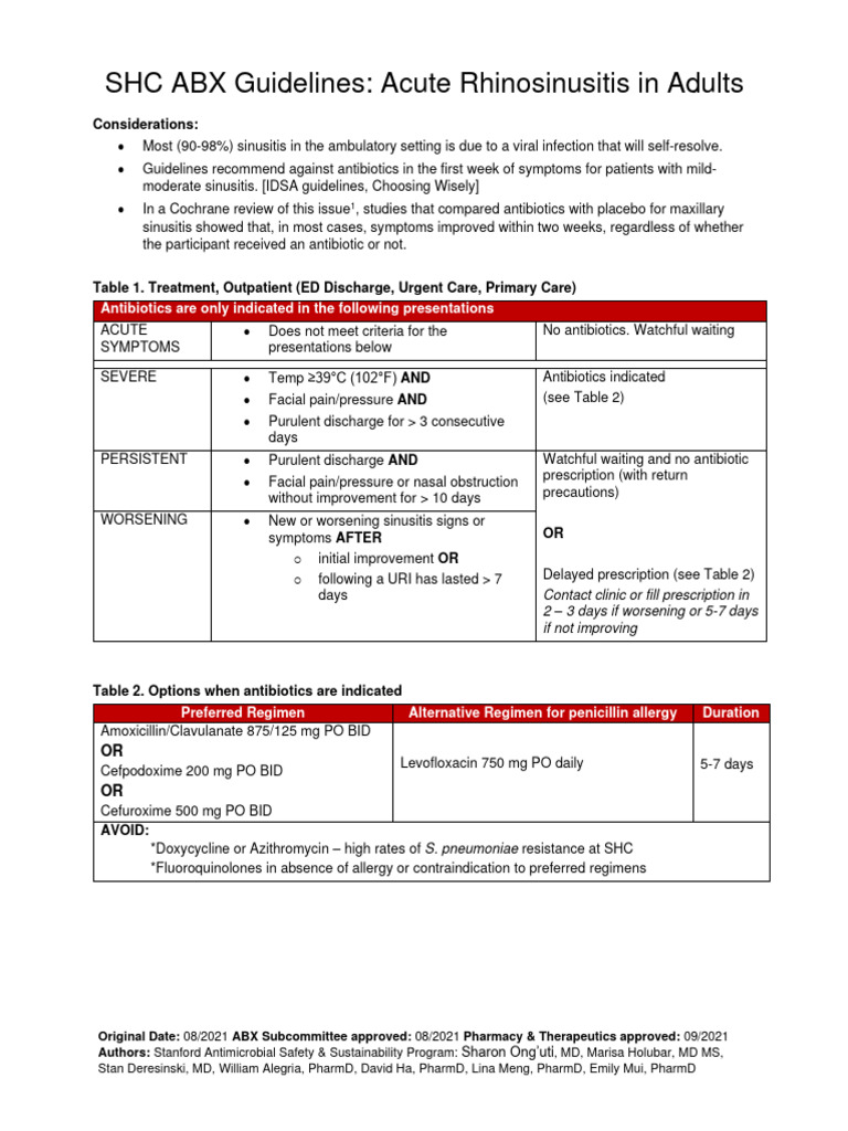 SHC Outpatient Sinusitis Guide | PDF | Drugs | Causes Of Death