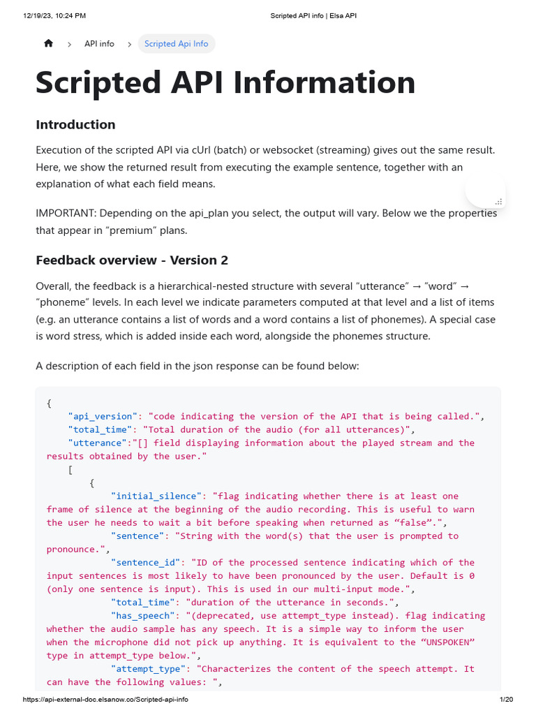 Scripted API Info - Elsa API | PDF | Stress (Linguistics) | Phoneme