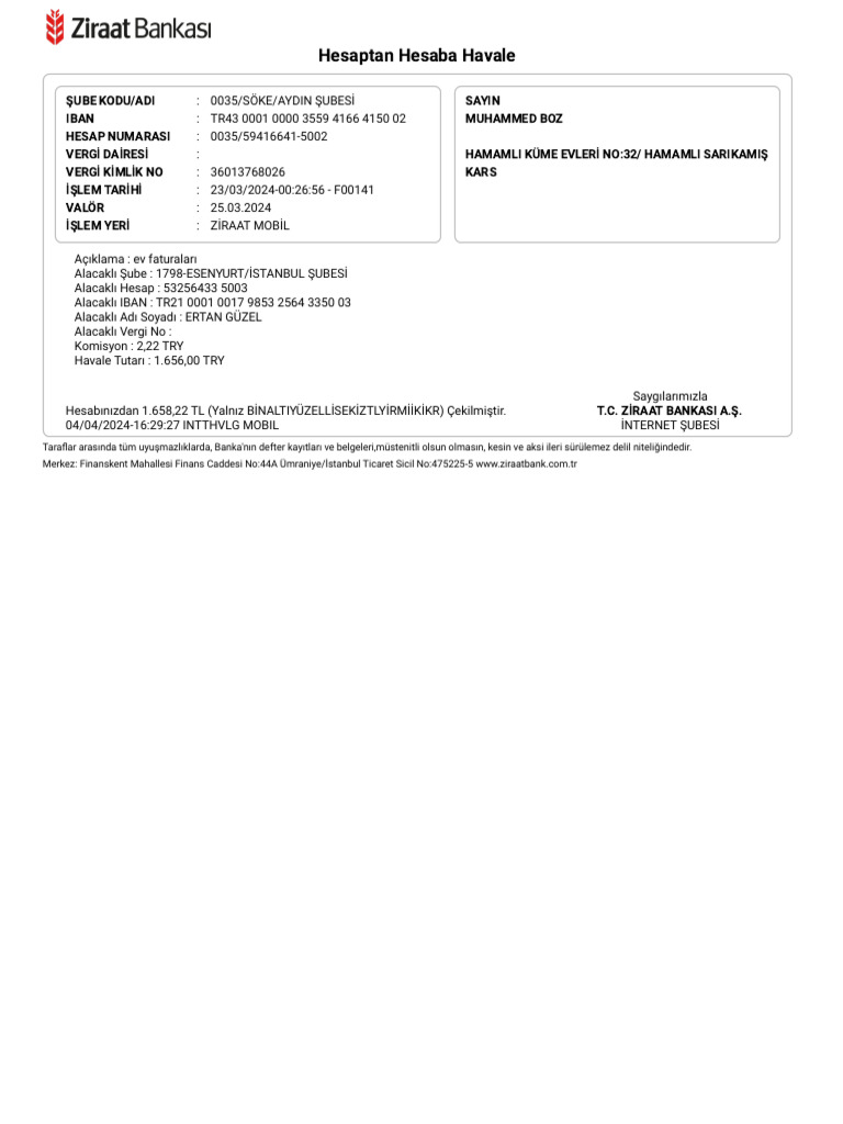 Contoh Transfer Bank Dari Turki | PDF