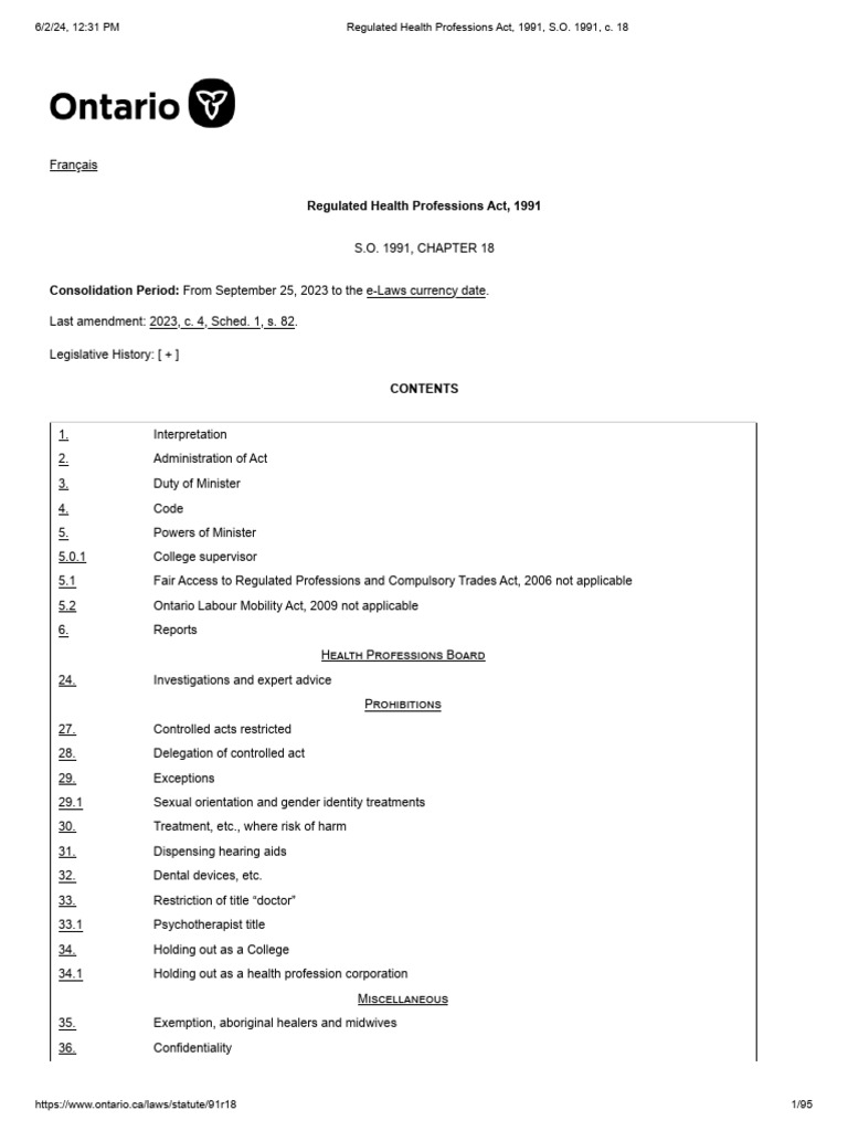 Ontario Regulated Health Professions Act | PDF | Midwife | Dentistry