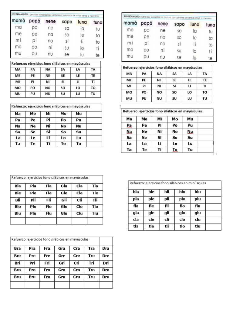 Refuerzo de Silabas M, P, N, S, L, T Elemental | PDF | Fonología | Fonética