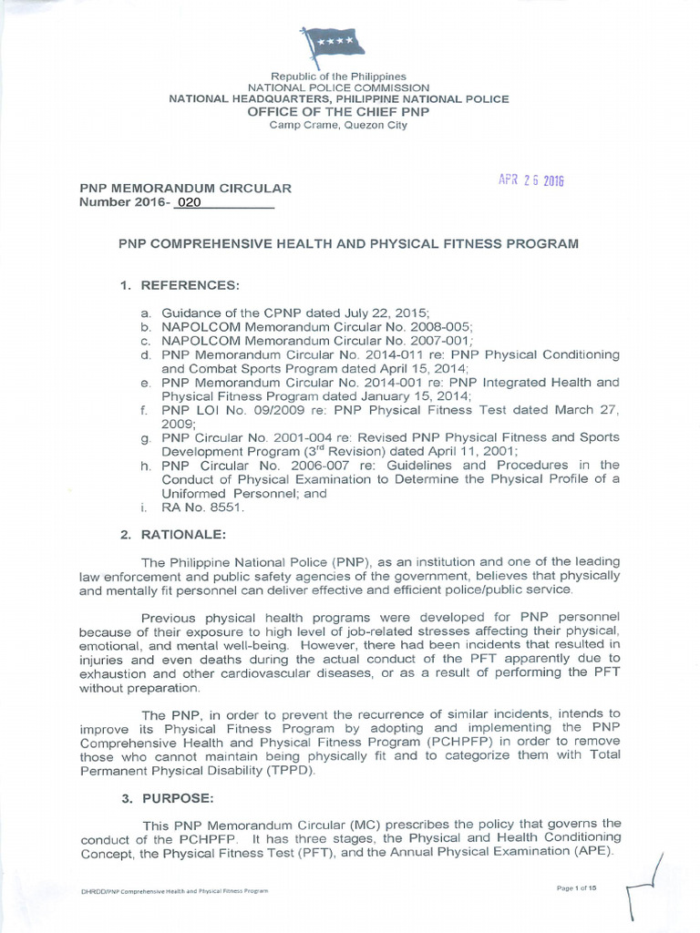 PNP MC 2016-020 PNP Comprehensive Health and Physical Fitness Program ...