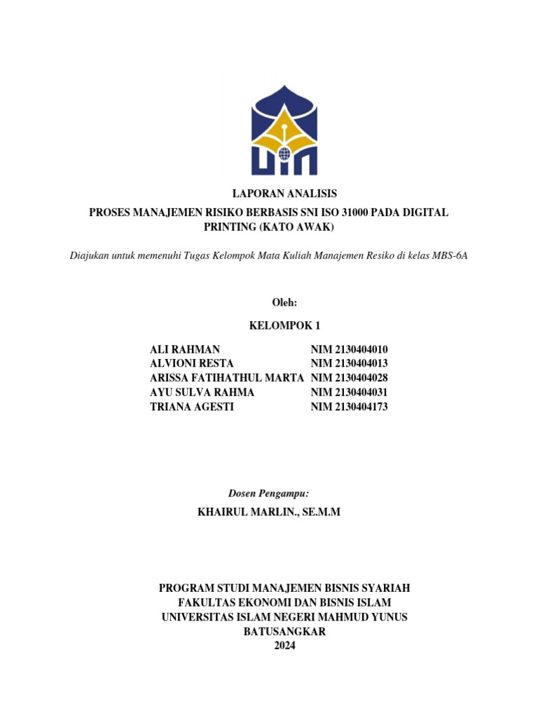 Manajemen Risiko K. 1 | PDF