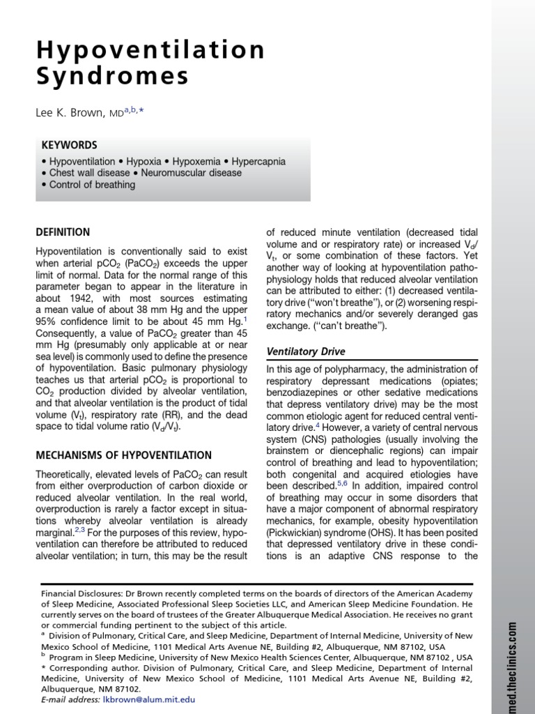 Understanding Hypoventilation Syndromes | PDF | Chronic Obstructive ...