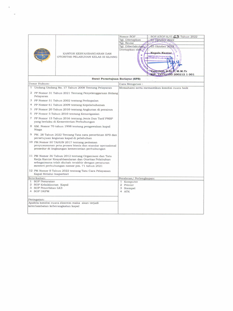 Surat Persetujuan Berlayar (SPB) | PDF