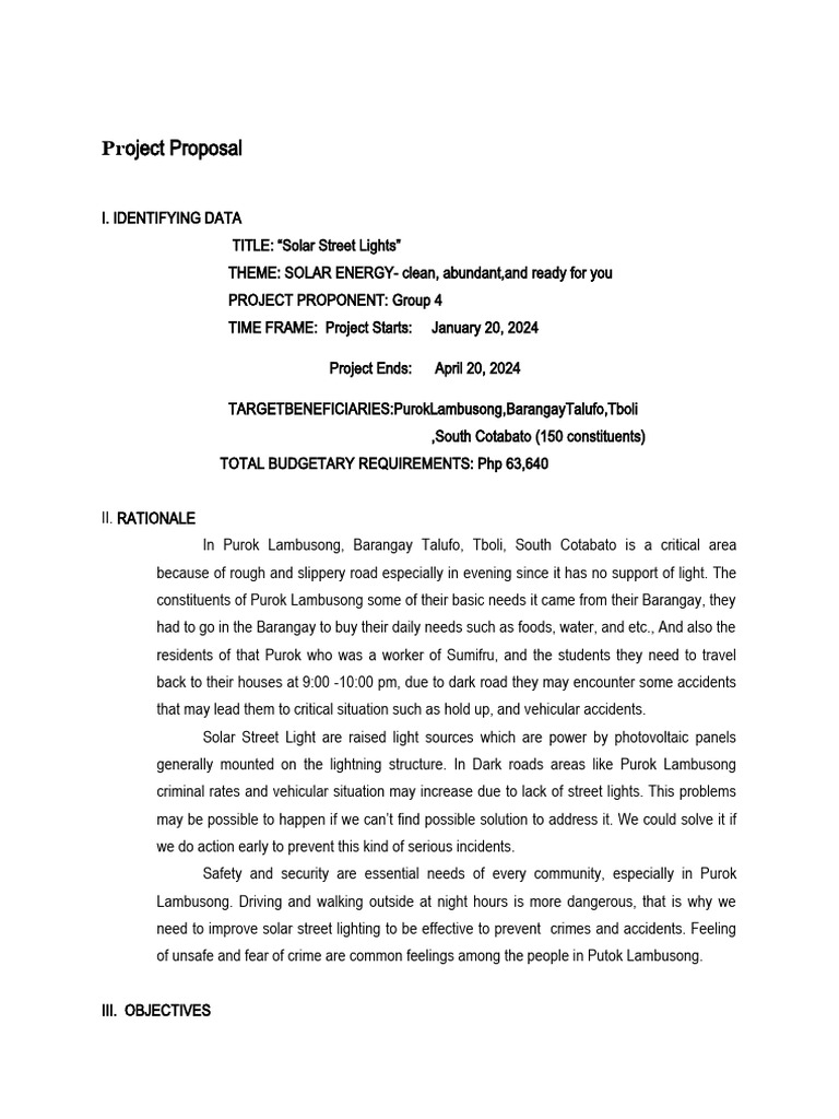 PROJECT-PROPOSAL | PDF | Street Light