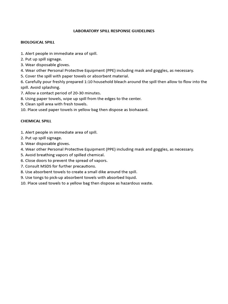 Laboratory Spill Response Guidelines | PDF