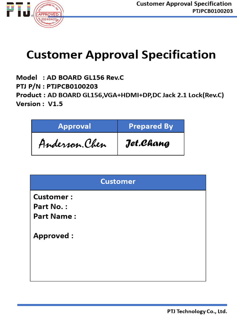 GL156_PTJPCB0100203_Specification V1.5_20240424 | PDF | Display Resolution | Hdmi