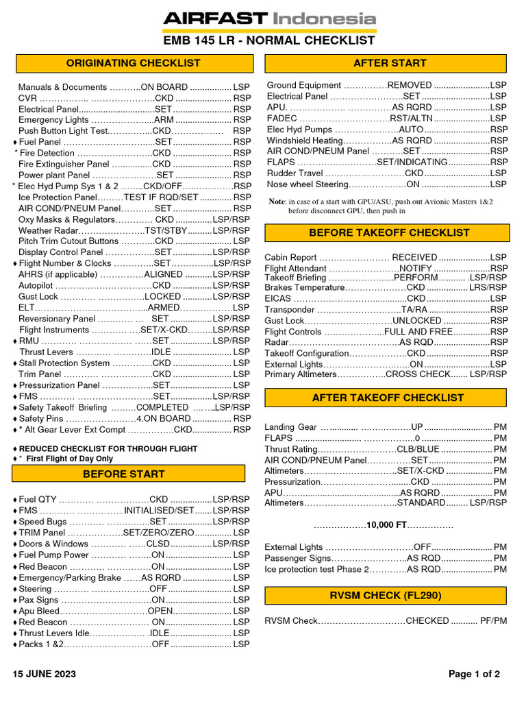 Normal Checklist EMB 145 LR AMMENDED | PDF | Aviation | Aircraft