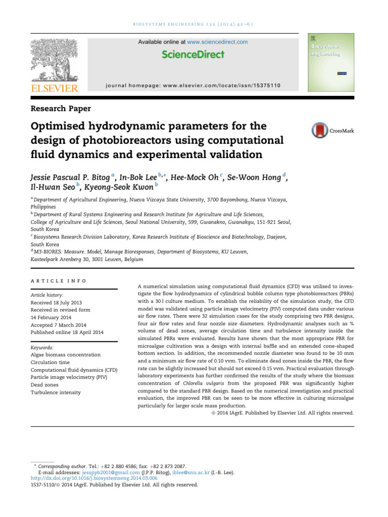 (2014 95 A1) - Optimised Hydrodynamic Parameters For The Design of Photobioreactors Using ...
