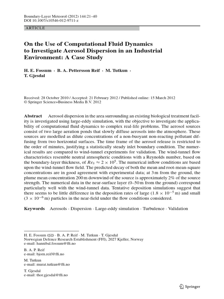 On The Use of Computational Fluid Dynamics To Investigate Aerosol Dispersion in An Industrial ...