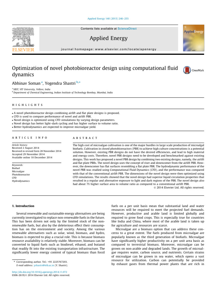 Optimization of Novel Photobioreactor Design Using Computational Fluid ...