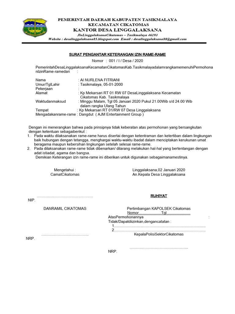 SURAT IJIN RAME RAME | PDF