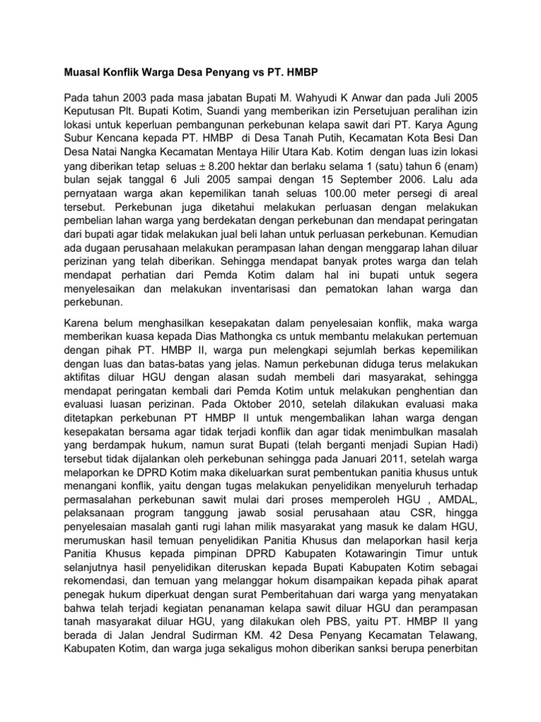 Muasal Konflik Penyang Vs HMBP | PDF