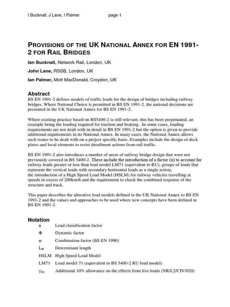1 3 - 5 Provisions of The UK NA For EN 1991 For Rail Bridges | PDF ...