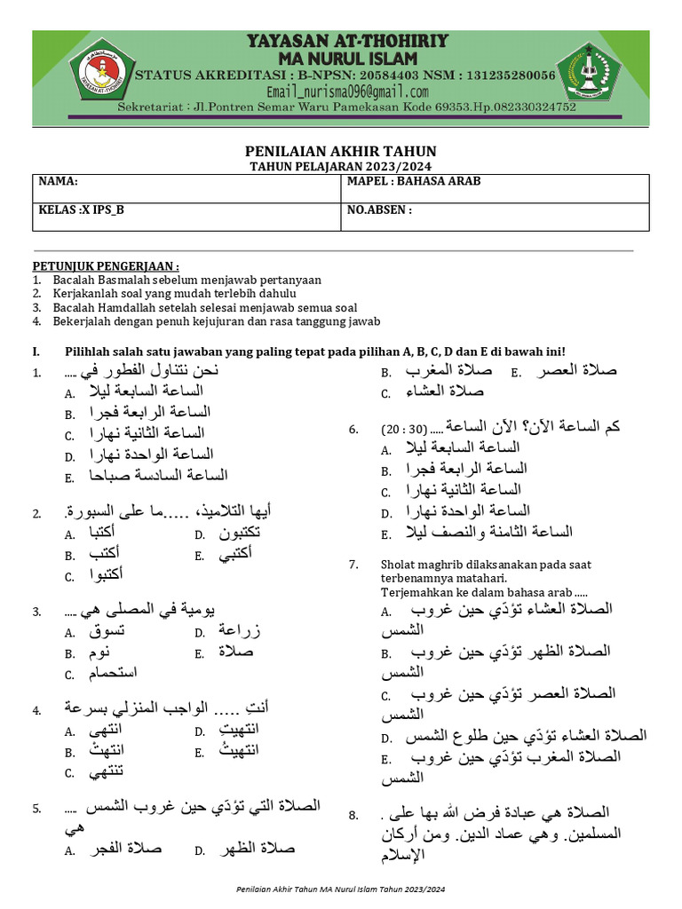 SOAL PAT KELAS 10 KURMER | PDF