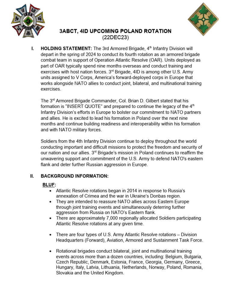 Holding Statement 3abct 4id 2024 | Download Free PDF | Nato | Military