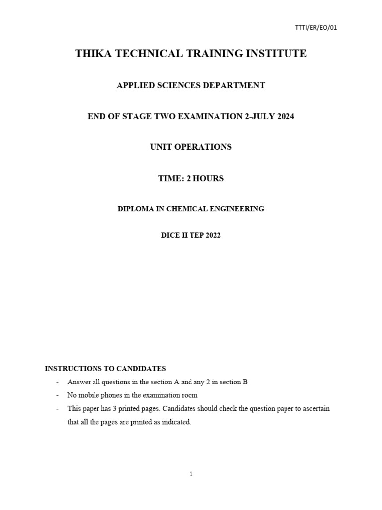 Unit Operations Exam 2 Dice 2 | Download Free PDF | Filtration | Heat Transfer