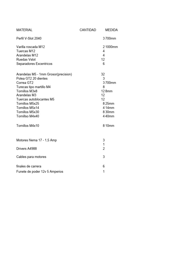 Lista Materiales CNC Laser | PDF | Bienes manufacturados